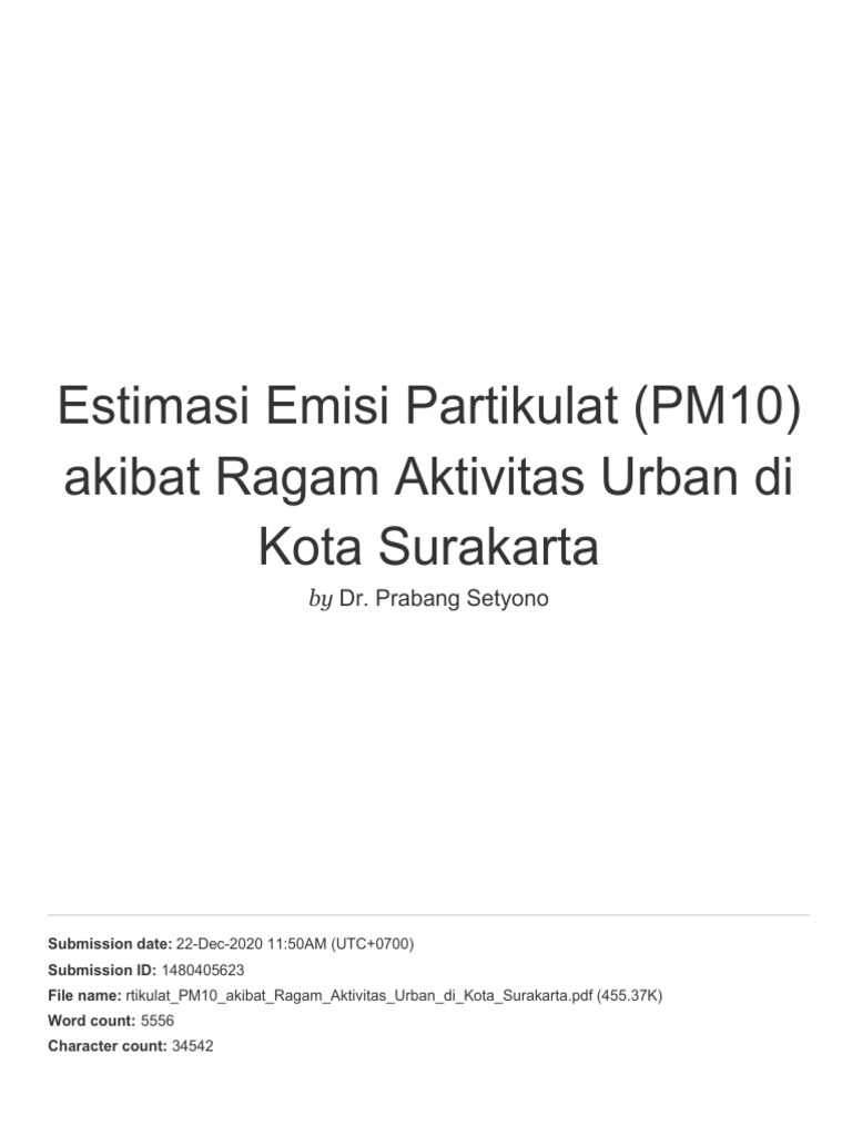Estimasi Emisi Partikulat (PM10) Akibat Ragam Aktivitas Urban Di Kota ...