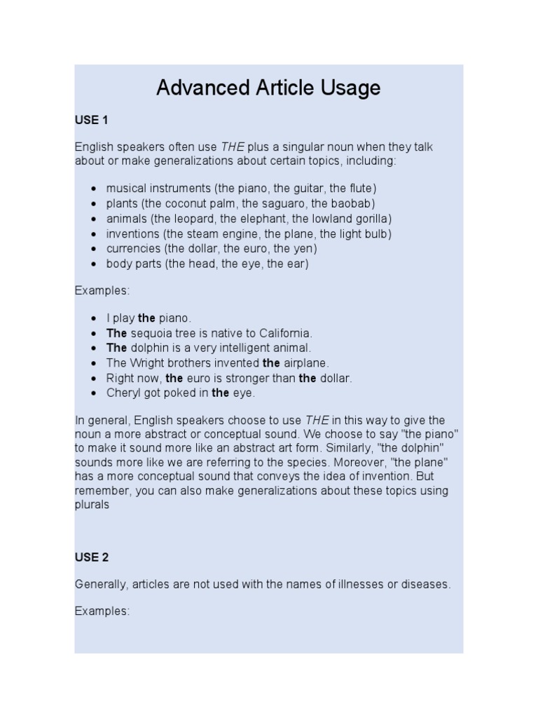 Advanced English Article Usage | PDF | Linguistics | Linguistic Morphology