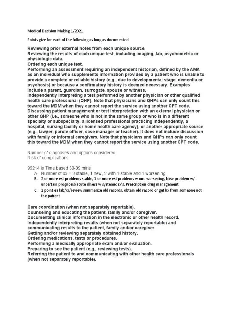 Medical Decision Making 99214 Smartphrase | PDF | Caregiver | Patient