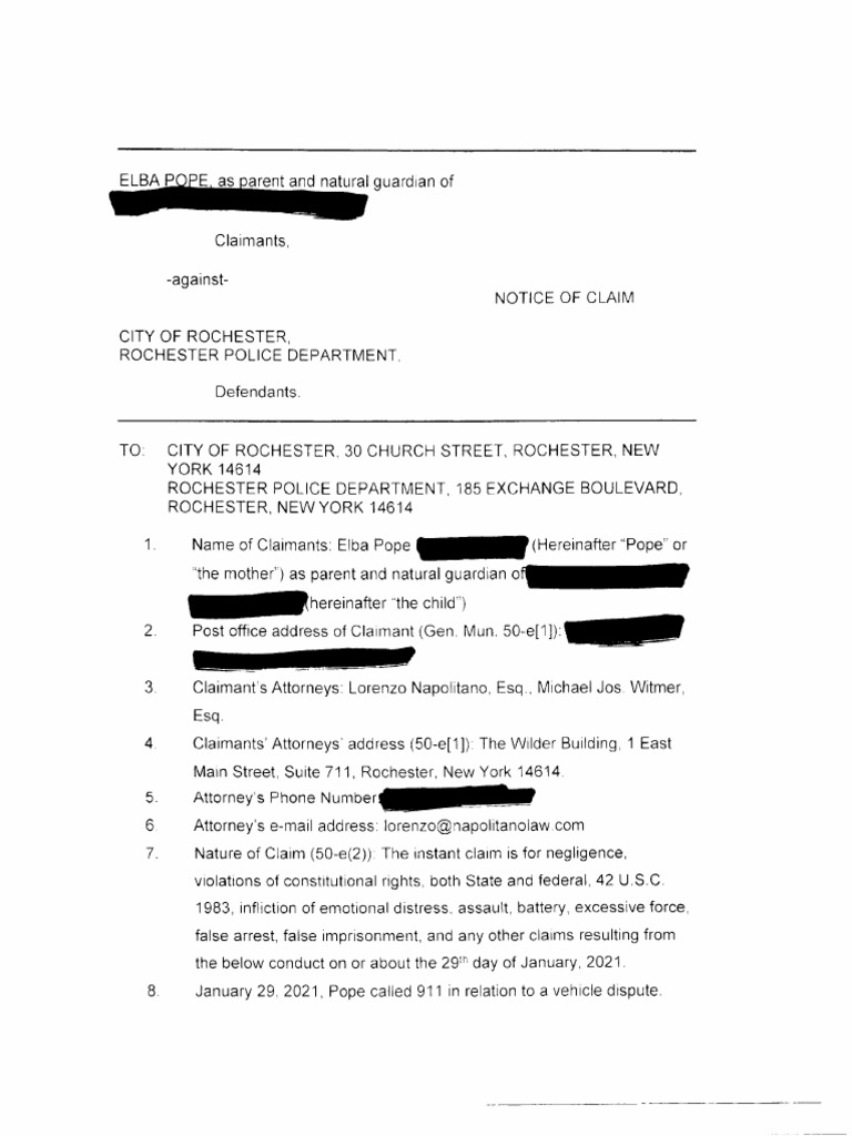 Notice of Claim Redacted | PDF | Damages | Law Enforcement
