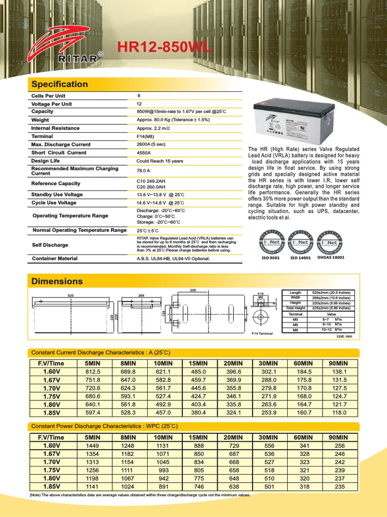 HR12-850WL (v.17) | PDF | Rechargeable Battery | Energy Storage