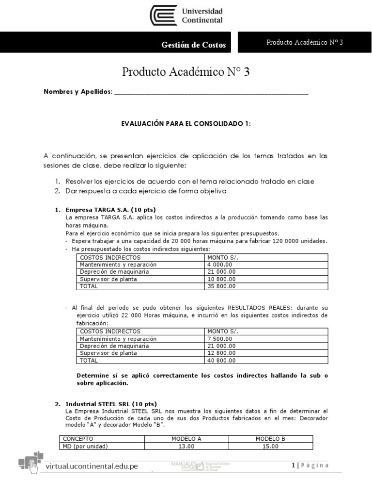 Producto Academico 3 Gestion de Costos | PDF | Presupuesto | Economias