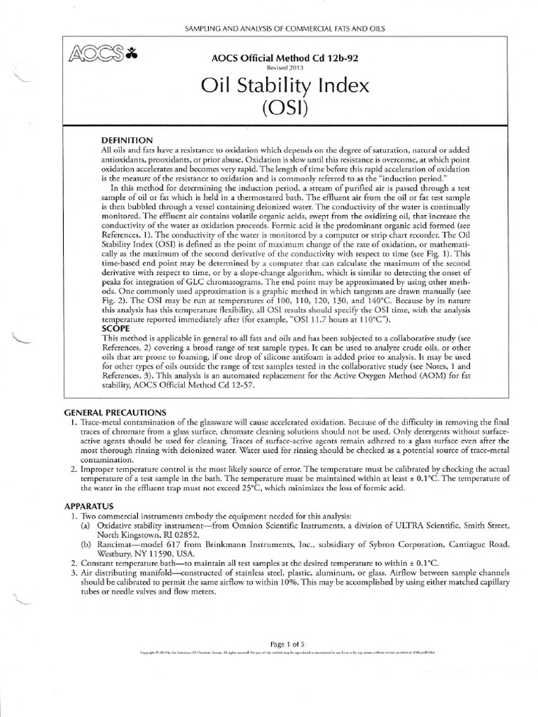 AOCS - CD 12b-92. Oi1 Stabi1 Ity Index (OSI) | PDF