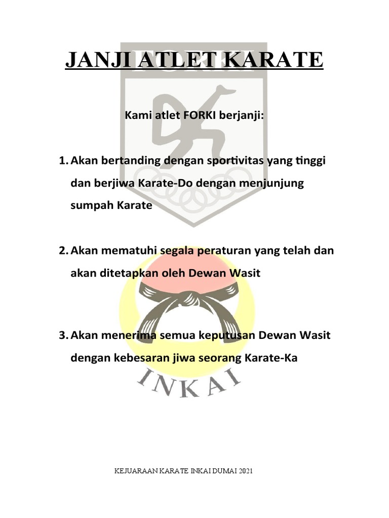 Janji Atlet Dan Wasit Turnamen Karate INKAI Dumai 2021 - Pak Koneng | PDF