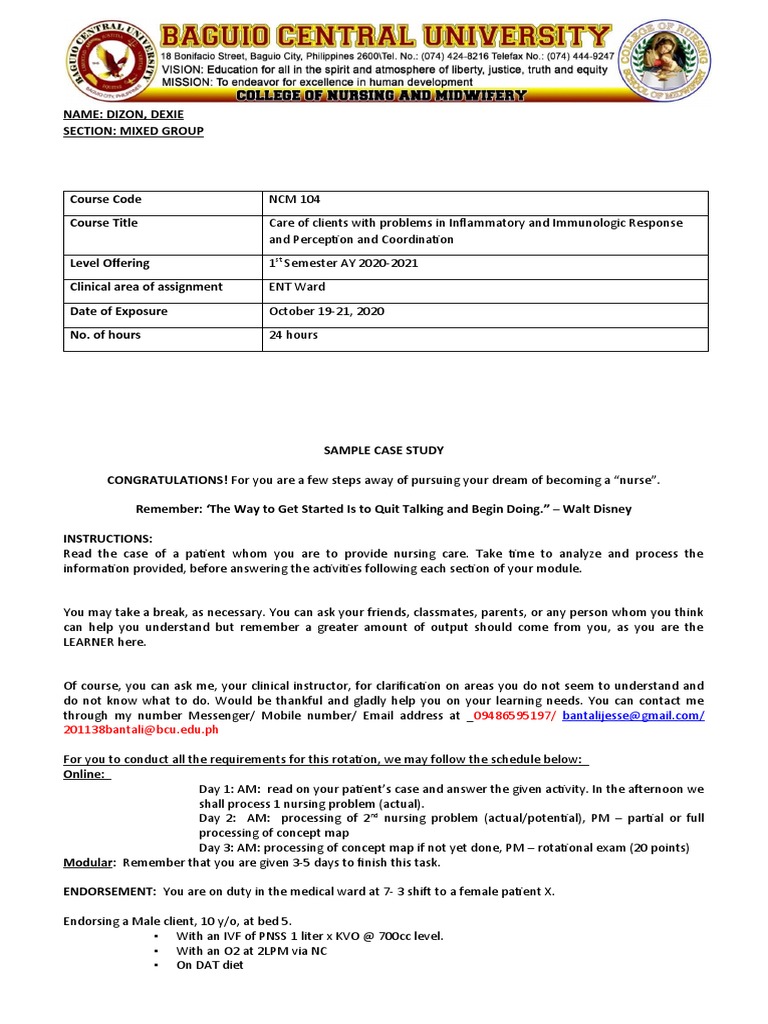 Ent Case Study | PDF | Cerebrospinal Fluid | Clinical Medicine
