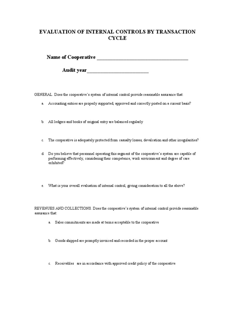 Evaluation of Internal Controls by Transaction Cycle | PDF | Inventory ...
