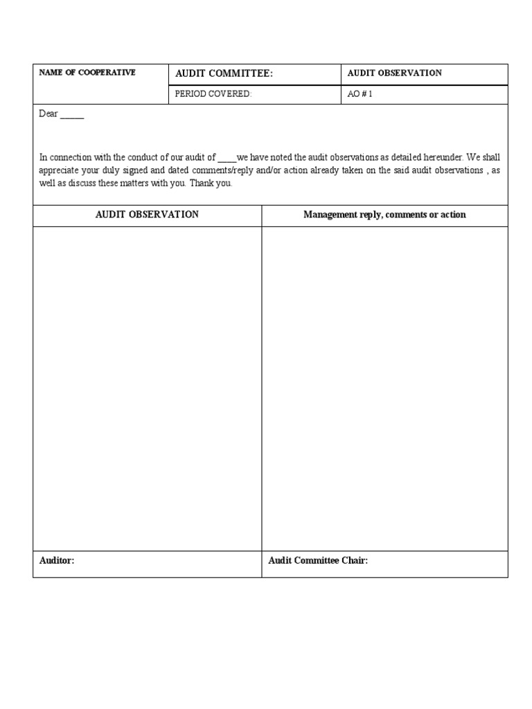 Audit Observation Template | PDF | Audit Committee | Audit