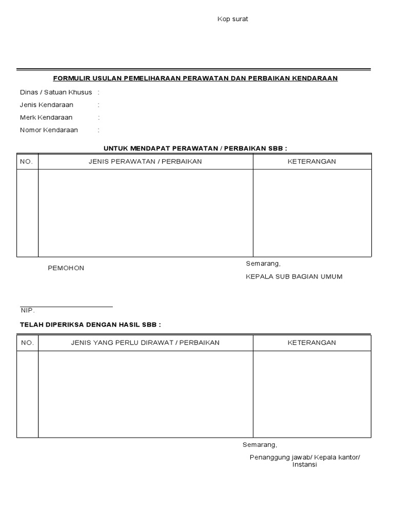 Contoh Form Perawatan Kendaraan | PDF
