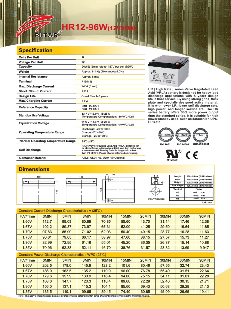 Specification: Constant Current Discharge Characteristics: A (25) | PDF ...