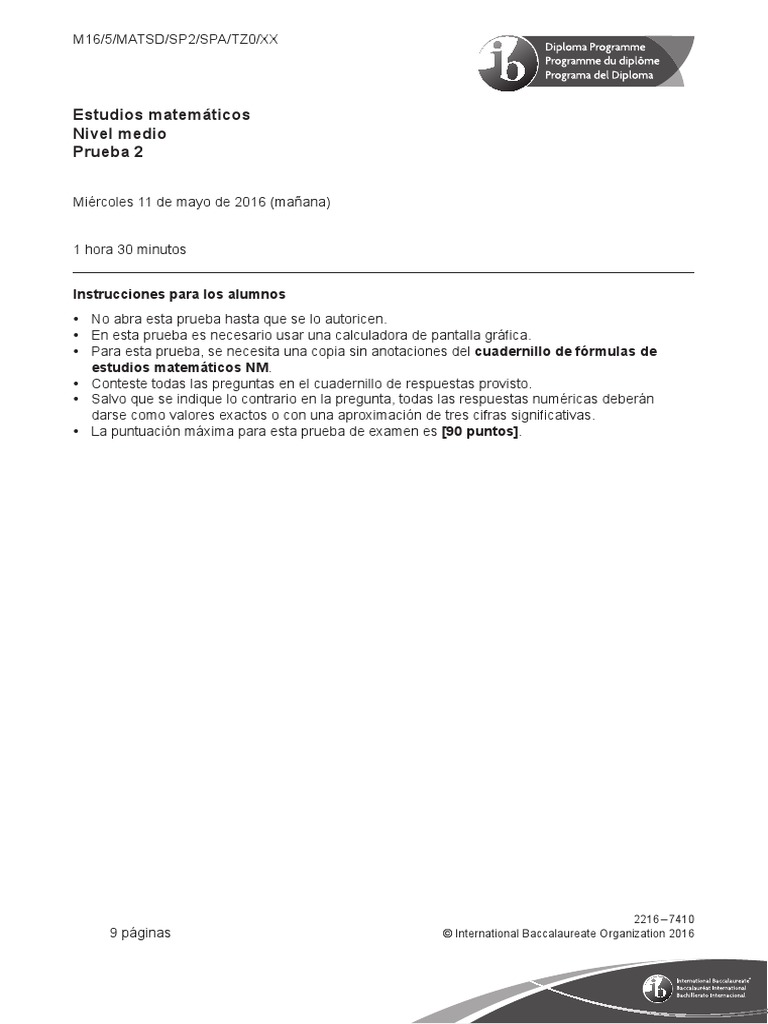 Estudios Matemáticos Nivel Medio Prueba 2 | PDF | Enseñanza de ...