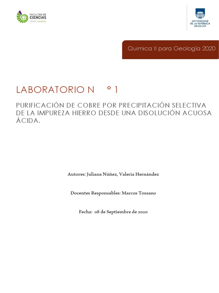 Laboratorio - PURIFICACIÓN DE COBRE POR PRECIPITACIÓN SELECTIVA DE LA ...