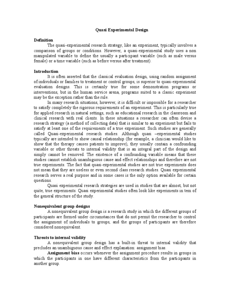 Quasi-Experimental Research Design Overview | PDF | Research Design ...