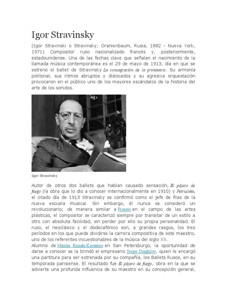 Biografía de Igor Stravinsky | PDF | Música clásica | Las artes escénicas