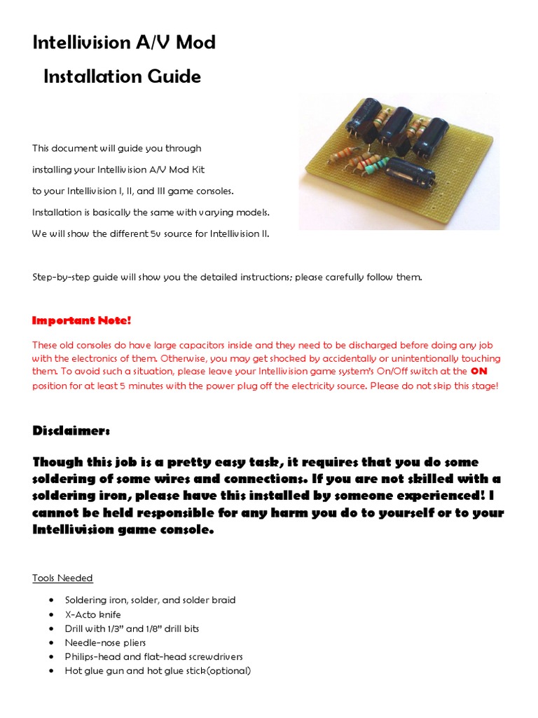 Intellivision A/V Mod Installation Guide | PDF | Screw | Manufactured Goods
