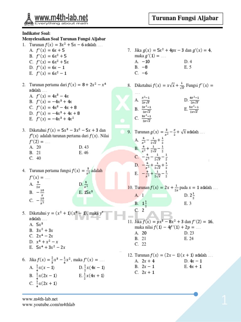 TURUNAN - Turunan Fungsi Aljabar | PDF
