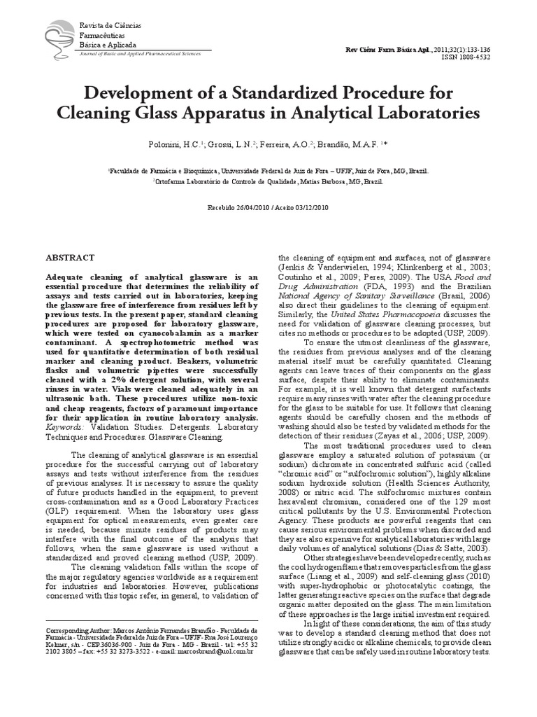 Development of A Standardized Procedure For Cleaning Glass Apparatus in ...