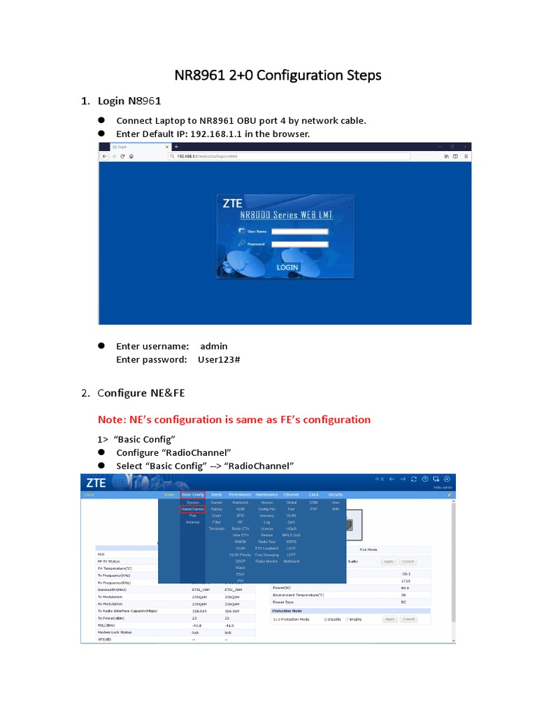 NR8961 2+0 Configuration Steps | PDF | Ip Address | Networking Standards