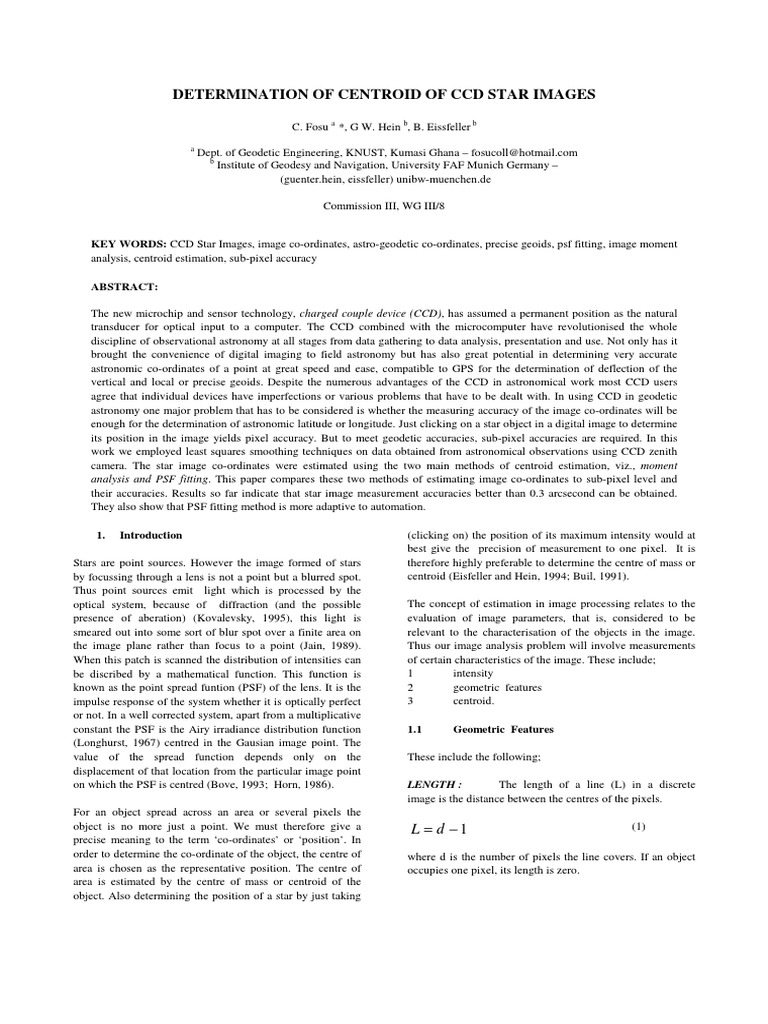 ISPRS. Fosu C. Determination of Centroid of CCD Star Images. (Star ...