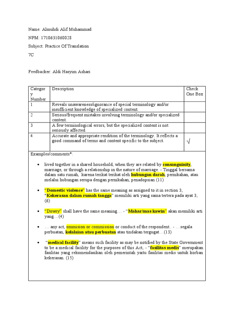 Almuhdi Alif Muhammad - Final Test Translation - 7C | PDF | Foreign ...