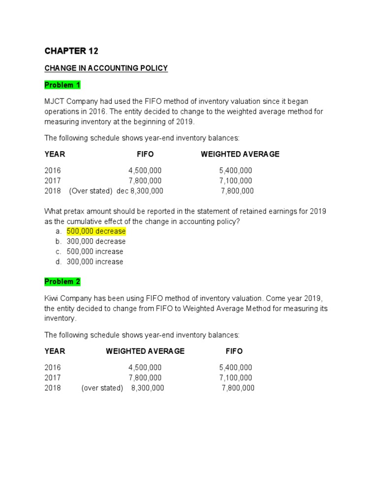 Inventory Accounting Policy Changes | PDF | Depreciation | Retained ...
