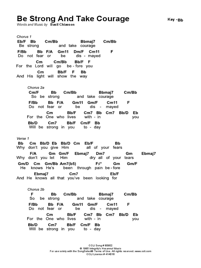 Be Strong and Take Courage - Key of BB Chords | PDF