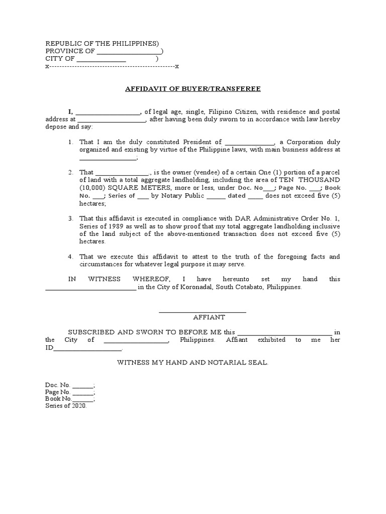 DAR Affidavits Sample | PDF