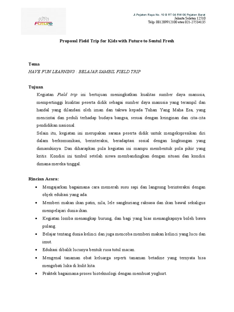 Proposal Field Trip Edukasi Anak TK | PDF | Kesehatan Holistik