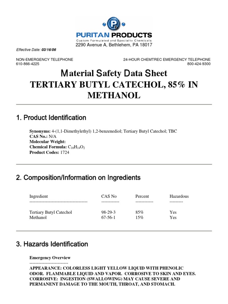 TBC 85 in Meoh MSDS 031606 | PDF | Dangerous Goods | Firefighting