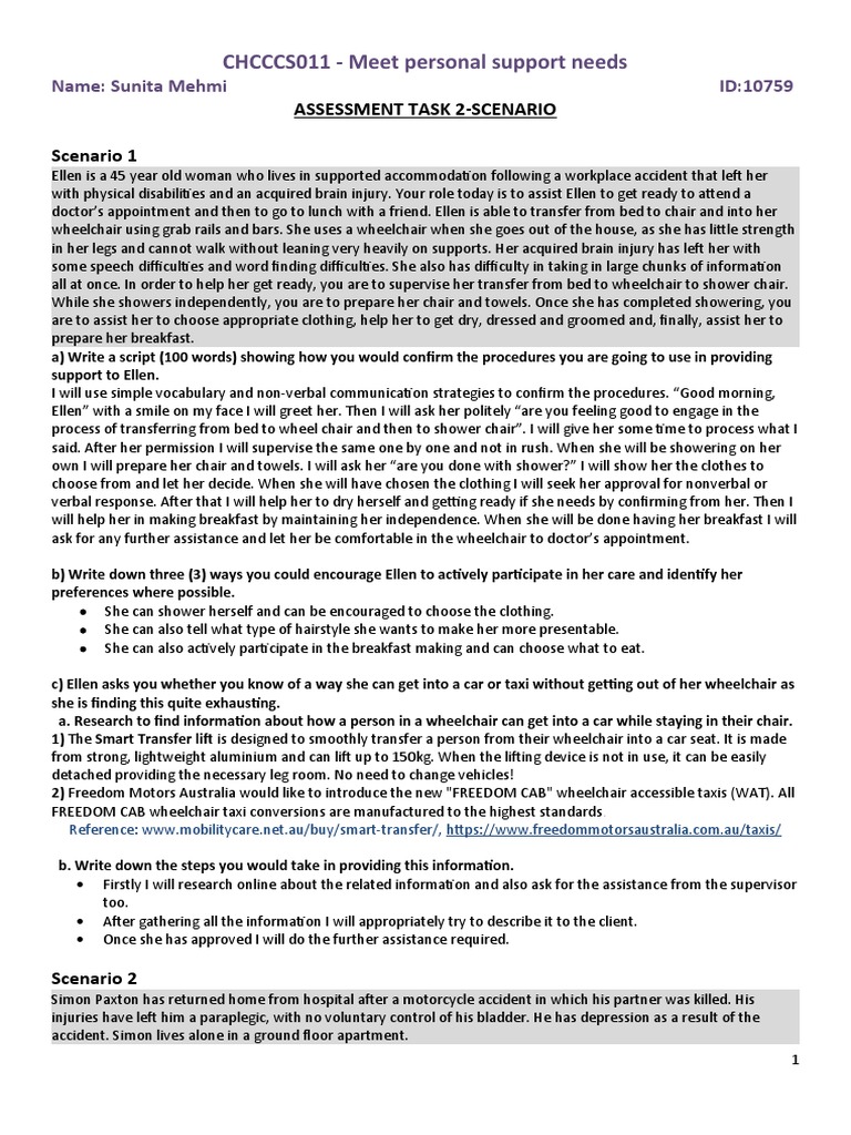 Task 2 Meet Personal Needs | PDF | Wheelchair | Taxicab