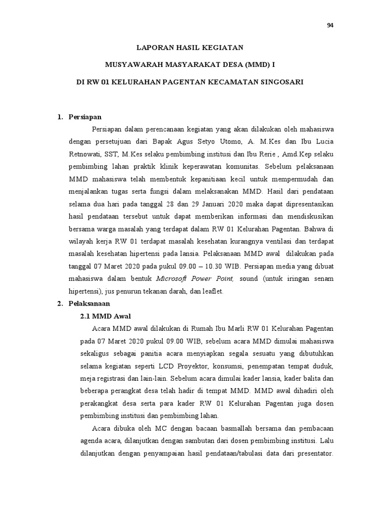 Laporan Hasil Kegiatan MMD 1 | PDF | Pengembangan Diri