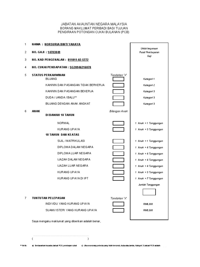 Lampiran A6 Borang Mengemas Kini Maklumat Peribadi Bagi Tujuan ...