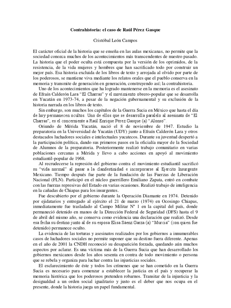 Contrahistoria: El Caso de Raúl Pérez Gasque | PDF | Chiapas | México