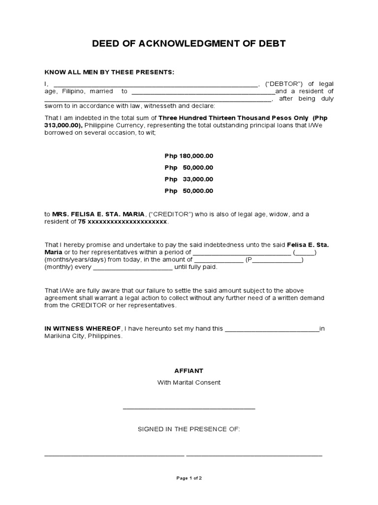 Deed of Acknowledgment of Debt | PDF | Law