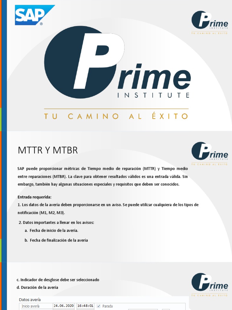 4 Indicadores Sap MTTR y MTBR | PDF