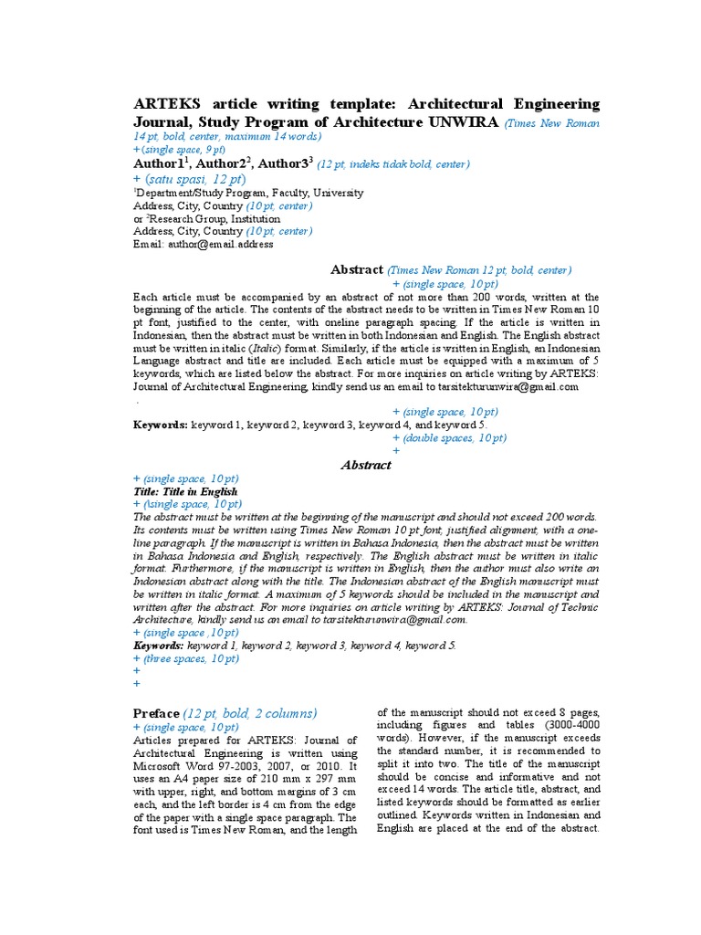 ARTEKS Article Writing Template: Architectural Engineering Journal ...