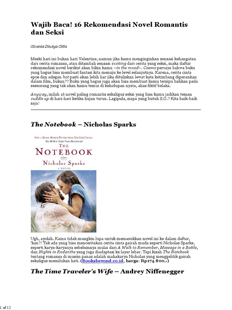 Wajib Baca 16 Rekomendasi Novel Romantis Dan Seksi | PDF