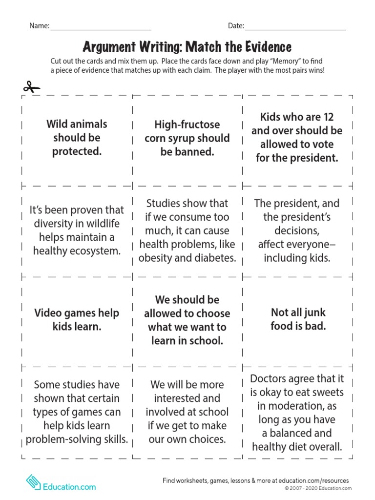 Argument Writing: Match The Evidence: Name: Date | PDF | Foods | Wellness