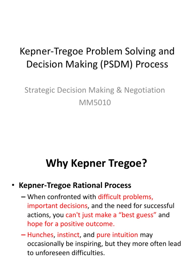 Kepner-Tregoe PSDM Framework Overview | PDF | Risk | Performance Appraisal
