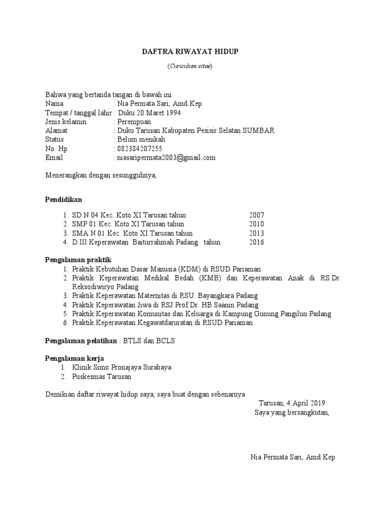 CV Nia | PDF | Pengembangan Diri | Kesehatan Holistik