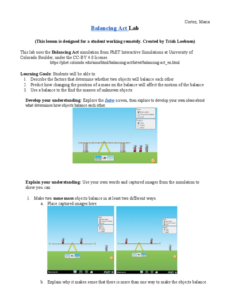 Balancing Act Simulation Lab Guide | PDF | Mass | Understanding