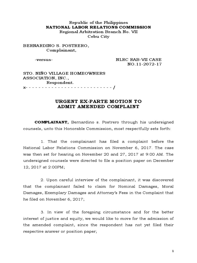 Motion To Admit Amended Complaint | PDF | Complaint | Separation Of Powers