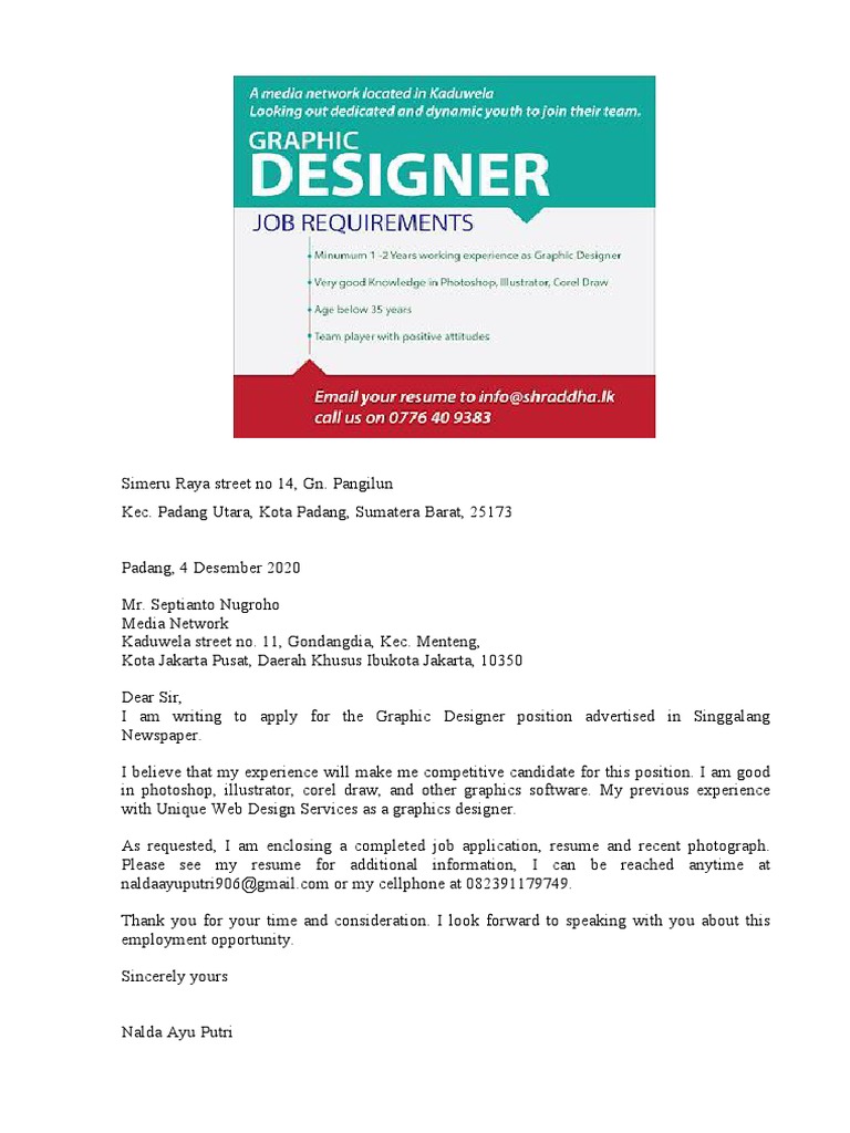 Graphic Designer Application Letter | PDF