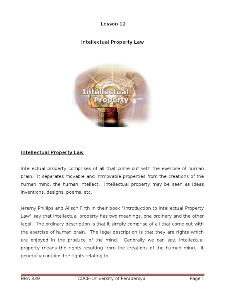 Lesson 12 Intellectual Property Law Inte | PDF | Patent | Intellectual ...