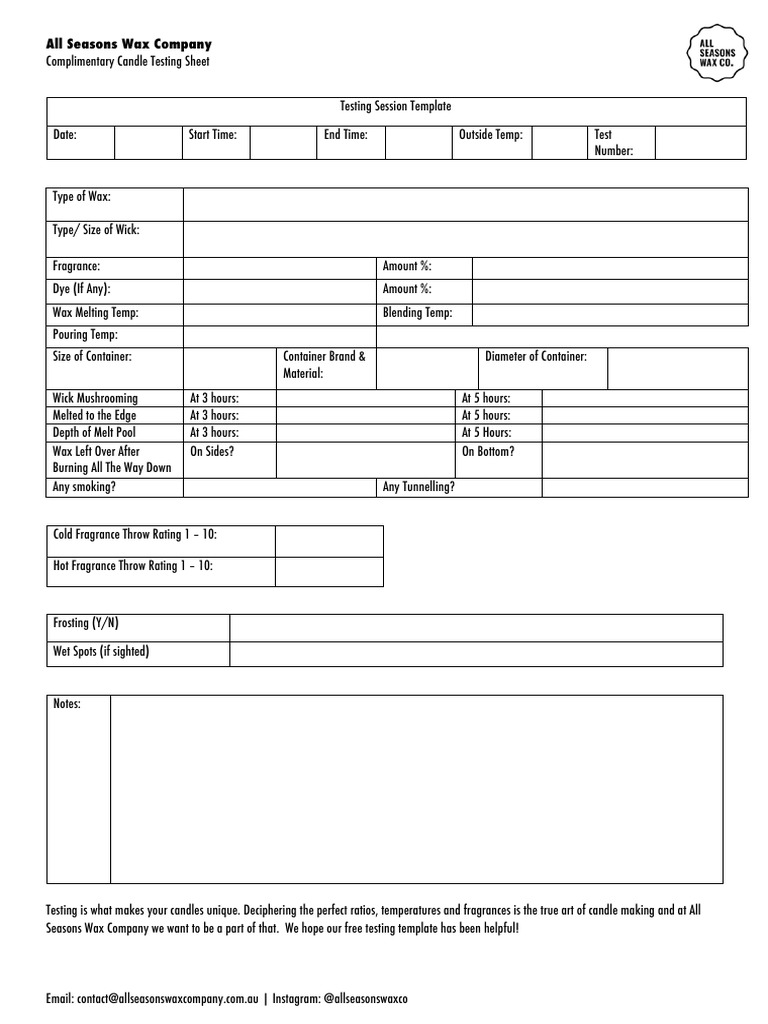 Candle Testing Sheet Template | PDF