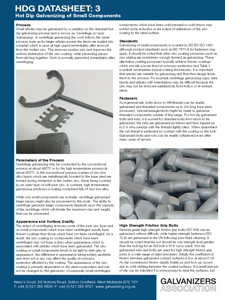 HDG Datasheet 3 - Hot Dip Galvanizing of Small Components | PDF