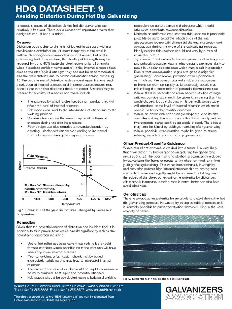 HDG Datasheet 9 - Avoiding Distortion During Hot Dip Galvanizing | Download Free PDF | Sheet ...