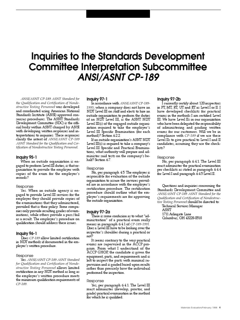 Interpreting CP 189 | PDF | Nondestructive Testing | Test (Assessment)