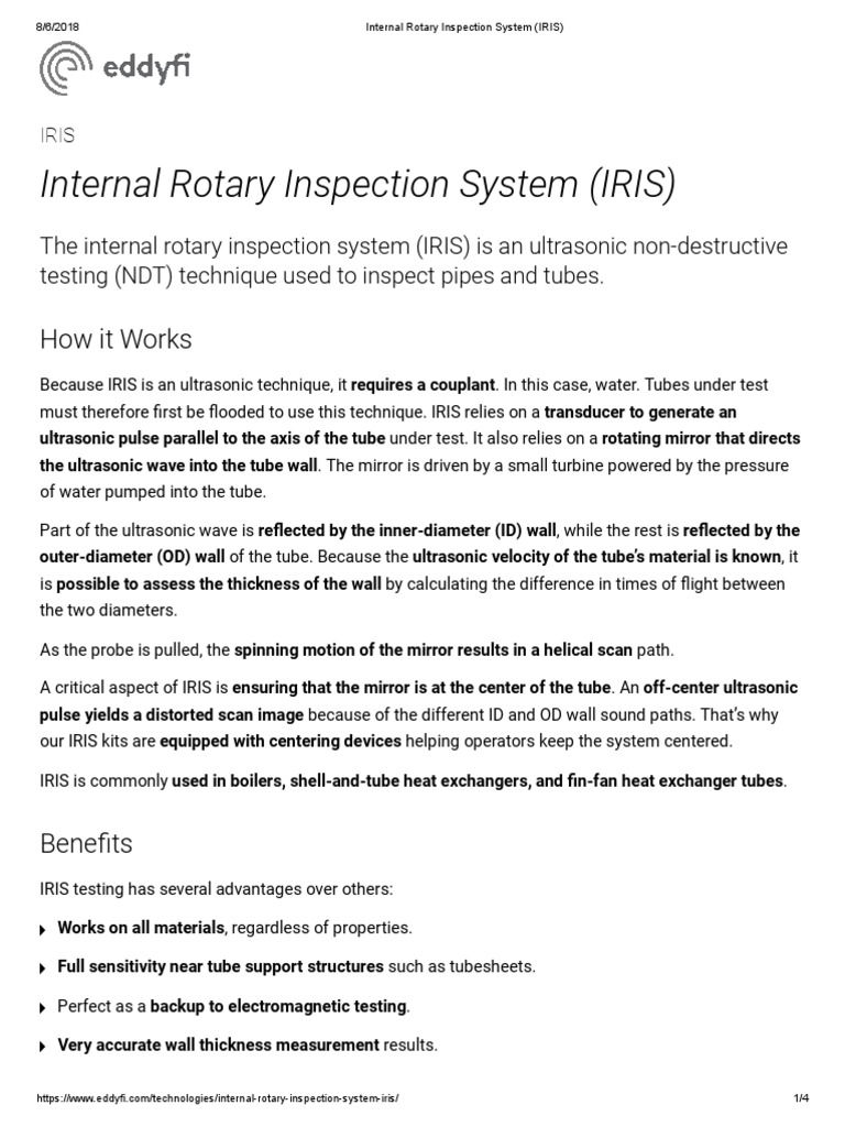 Ultrasonic IRIS for Tube Inspection | PDF | Ultrasound | Pipe (Fluid ...