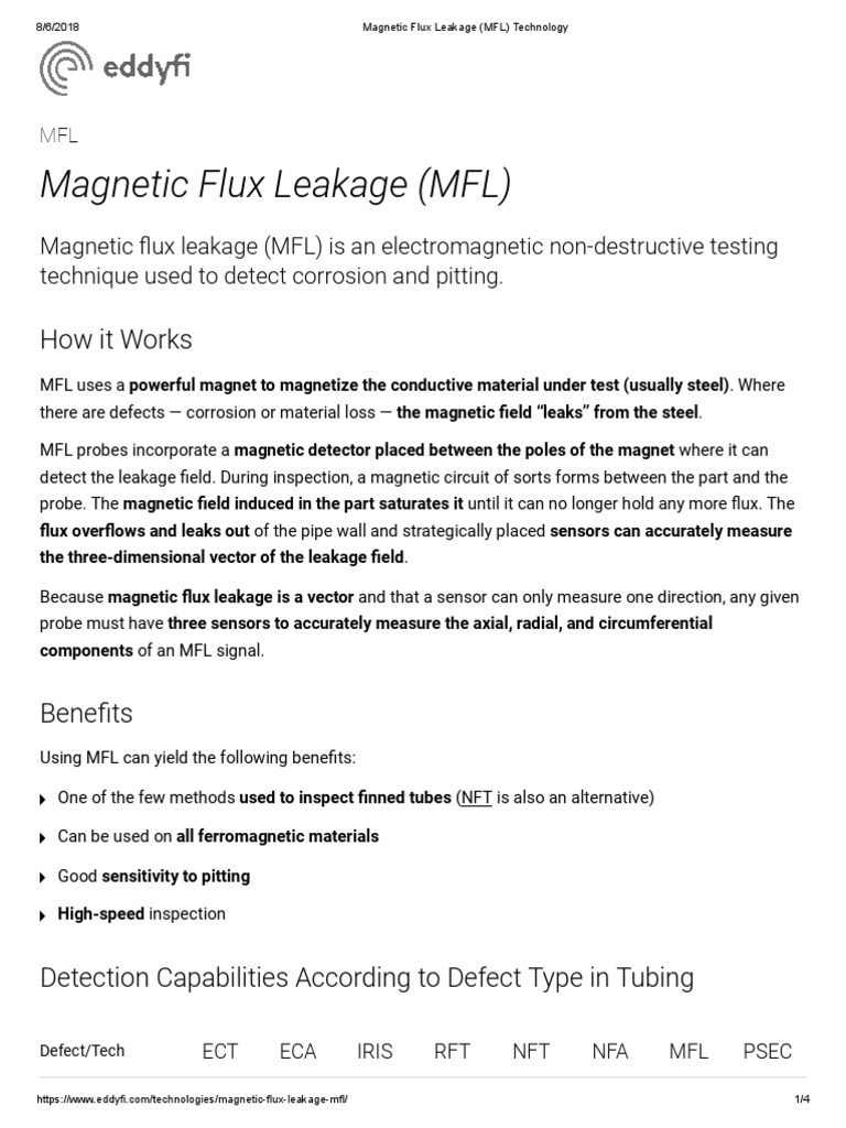 Magnetic Flux Leakage (MFL) Technology | PDF | Force | Applied And ...
