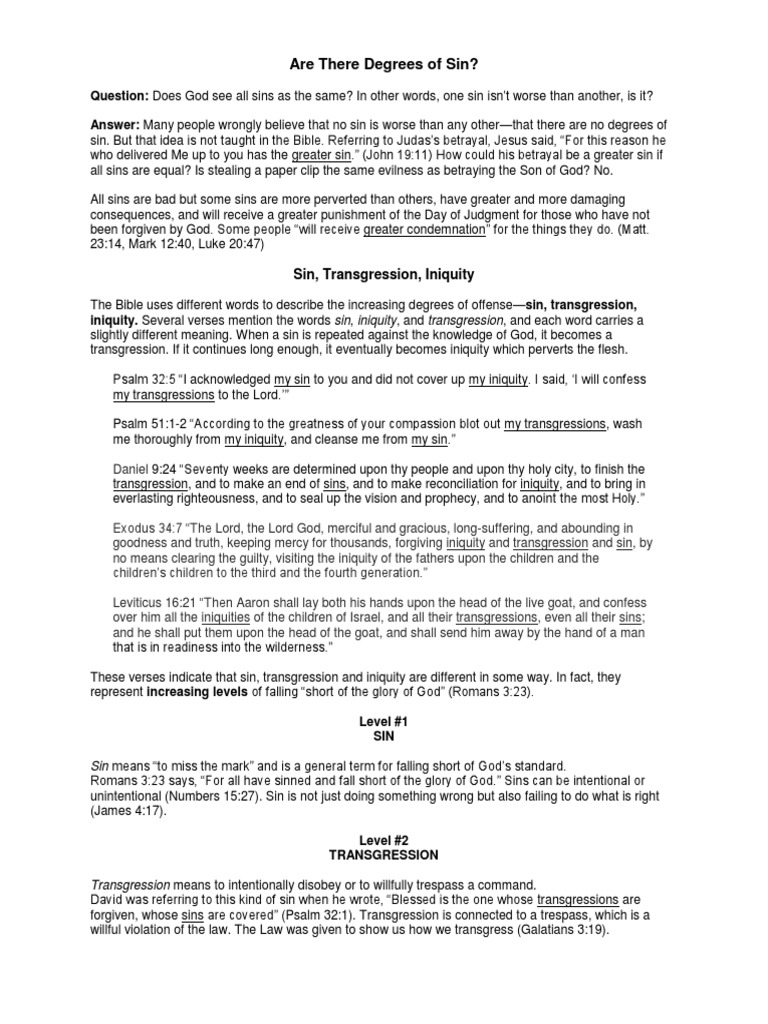 Are There Degrees of Sin? | PDF | David | Sin